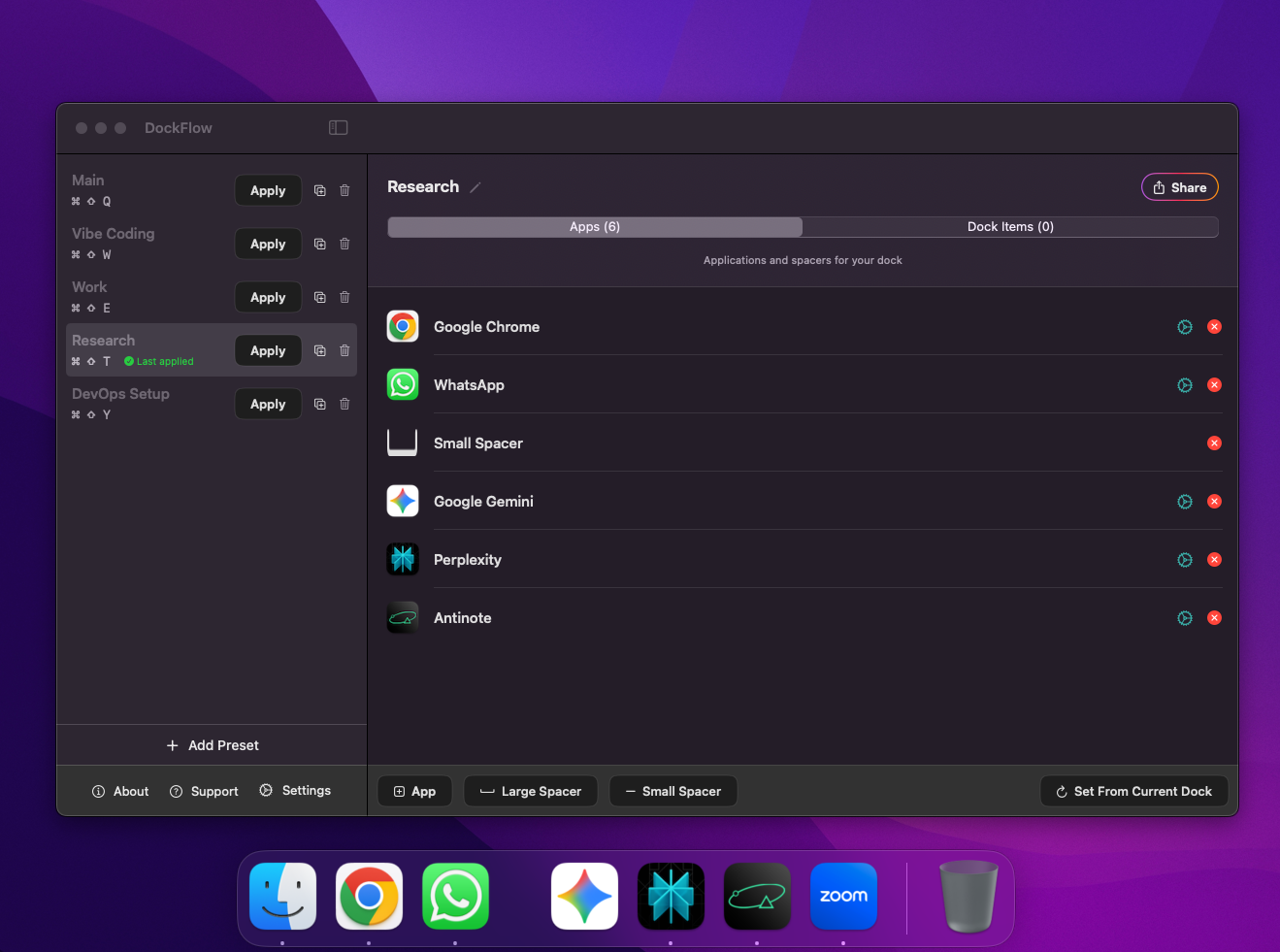 DockFlow: Save dock presets on macOS and switch between | BetaList