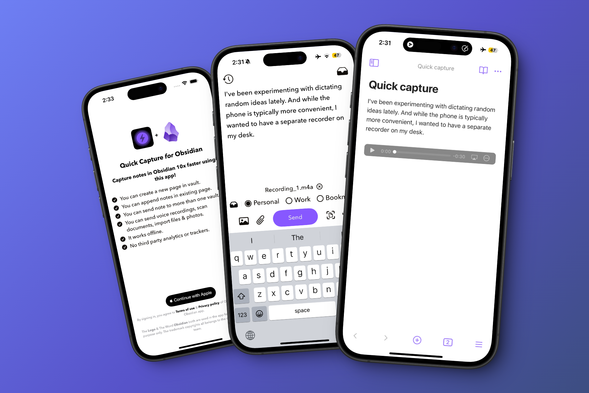Quick Capture - Obsidian: Send anything to any vault in | BetaList